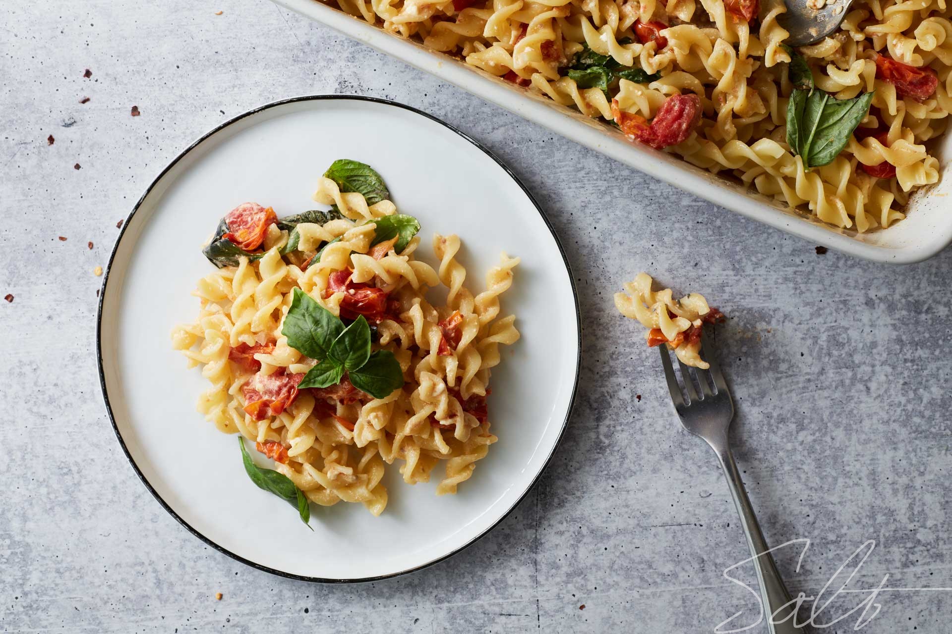 Baked Feta and Tomato Pasta - Salt Harvest Creatives